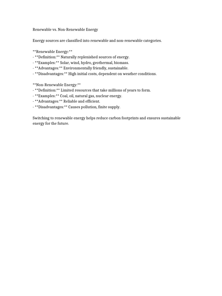 Renewable Vs NonRenewable Energy | PDF