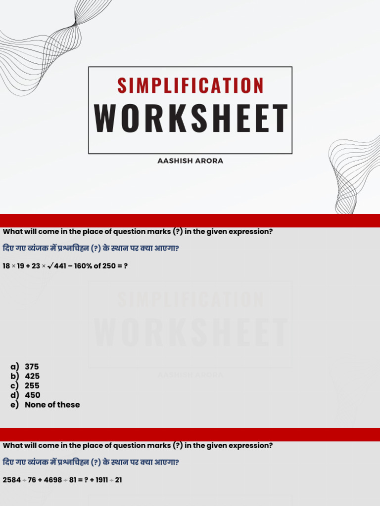 Simplification Worksheet 1 | PDF