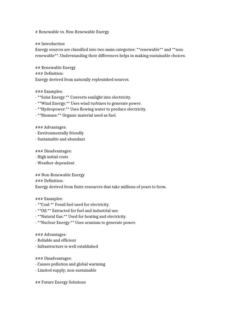 Renewable Vs NonRenewable Energy | PDF