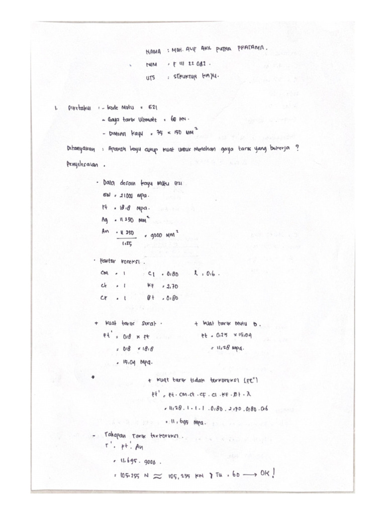 Uts Struktur Kayu Moh Alif Akil Putra Pratama F11122082 | PDF
