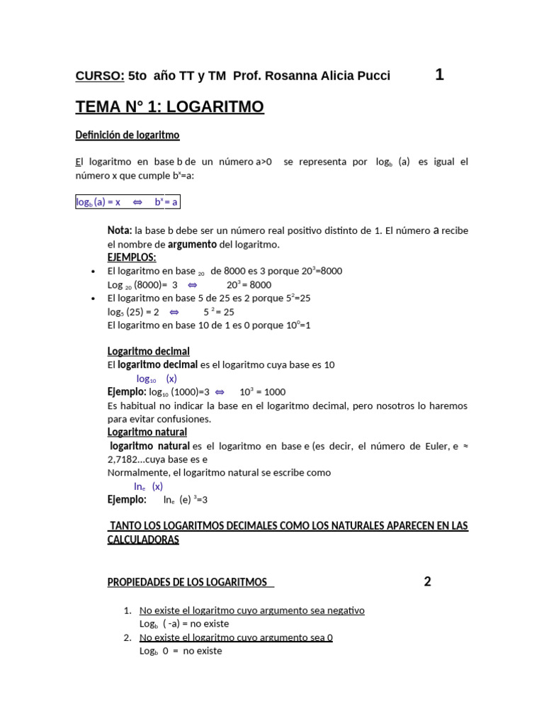 Definición y Propiedades del Logaritmo | PDF | Logaritmo | Exponenciación