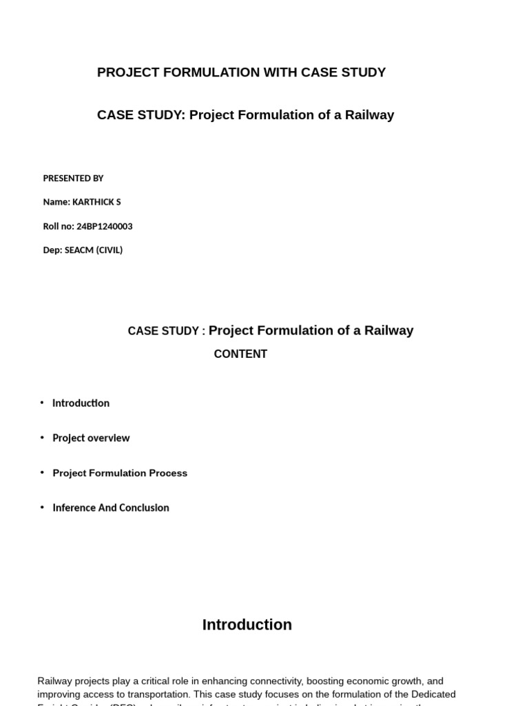 Railway Project Formulation Case Study | PDF | Transport | Rail Transport