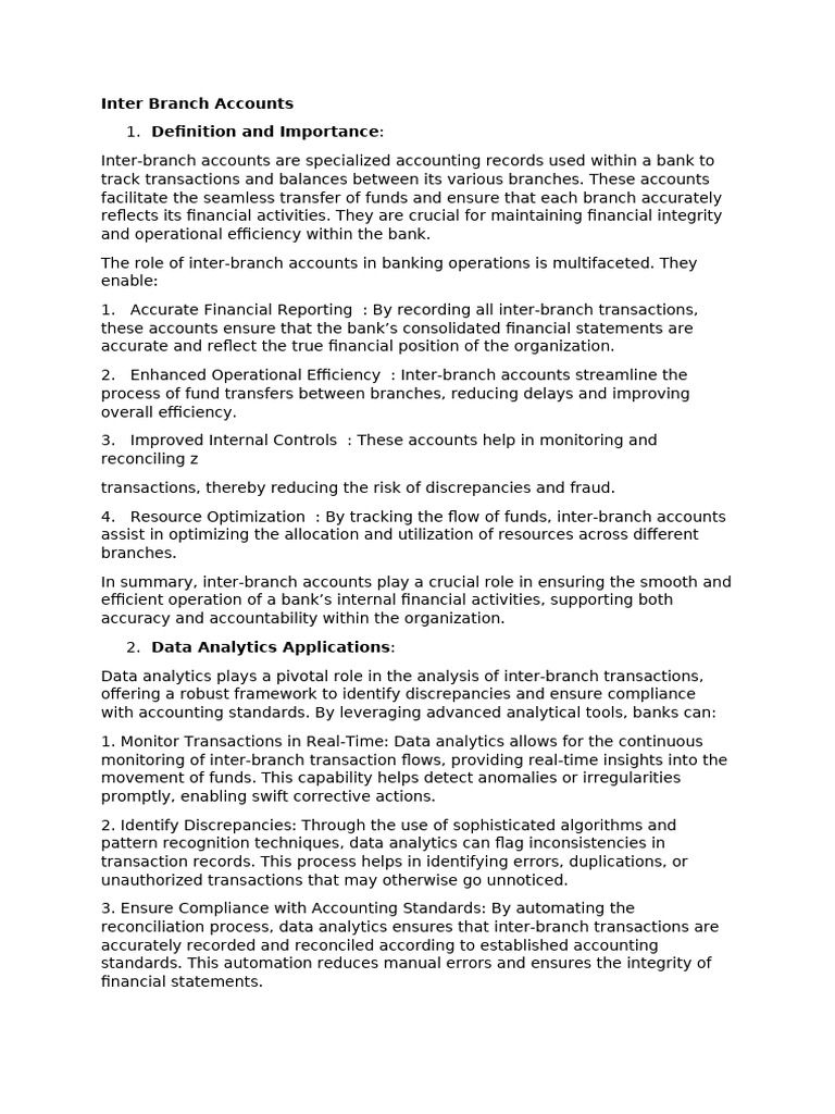 InterBranch and Bank Accounts | PDF | Analytics | Banks