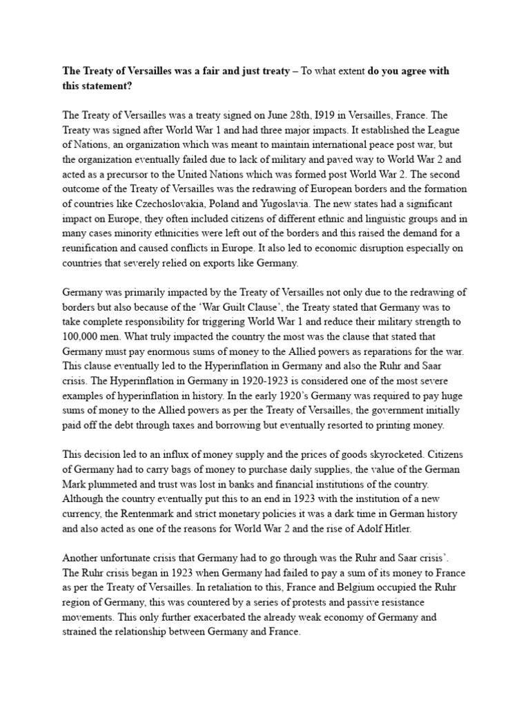 Treaty of Versailles Long Answer | PDF | Treaty Of Versailles | Nazi ...