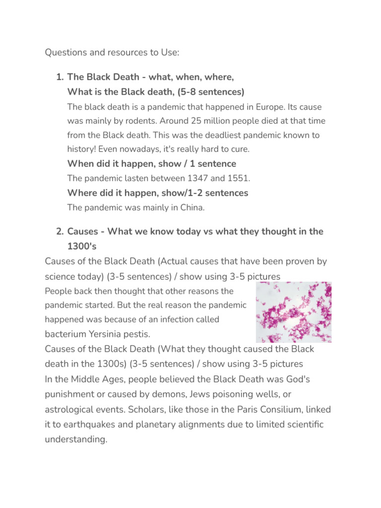Copy of Questions and Resources On The Black Death | PDF | Black Death ...