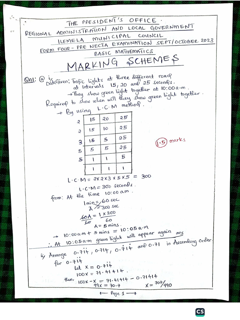 F4 Pre Necta Bmaths Marking Schemes | PDF