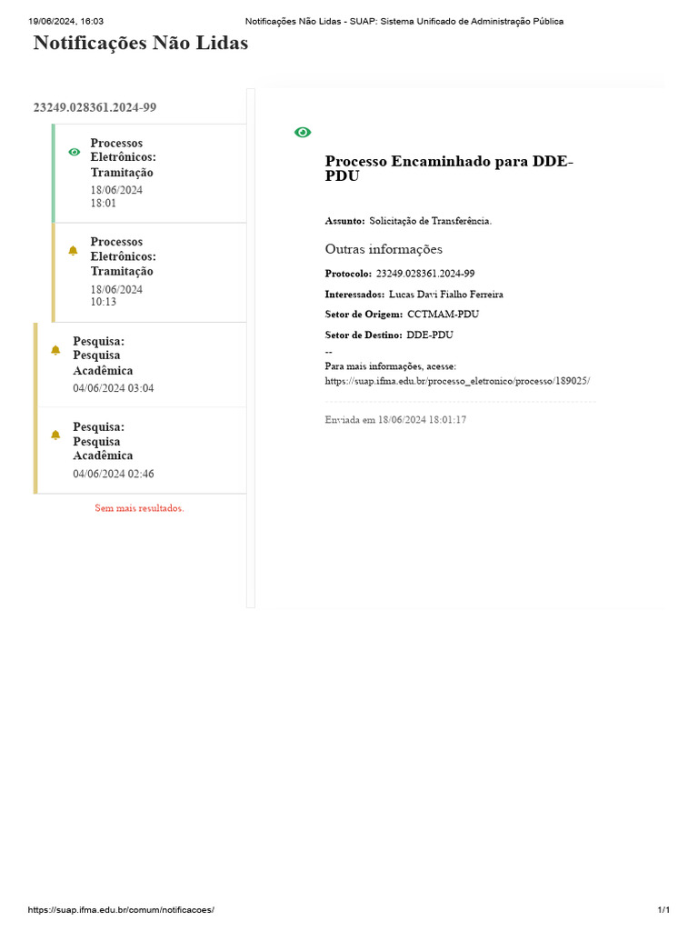 Notificações Não Lidas no SUAP | PDF