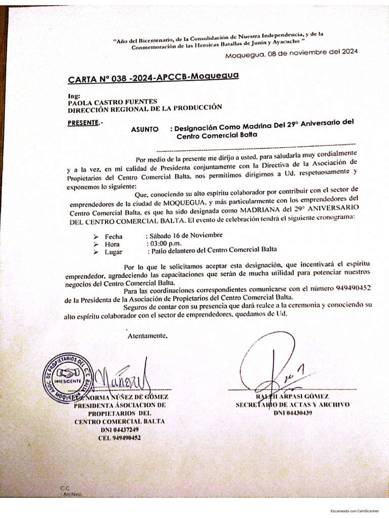 Carta N 038-2024-APCCB-Moquegua | PDF