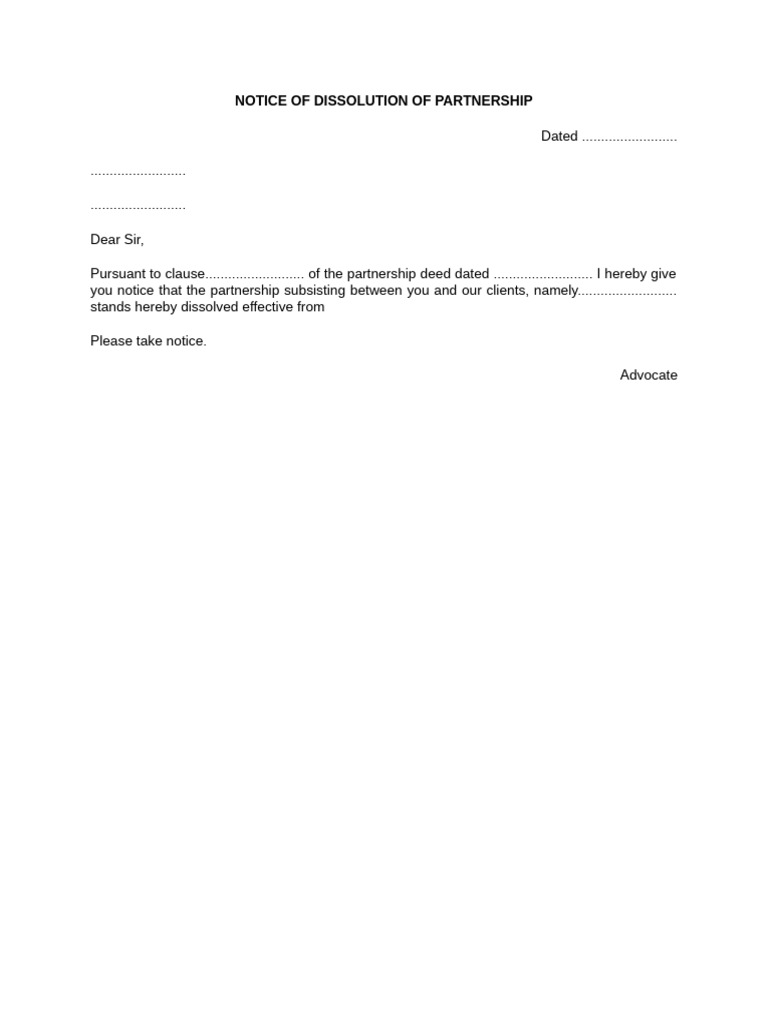 Notice of Dissolution of Partnership | PDF