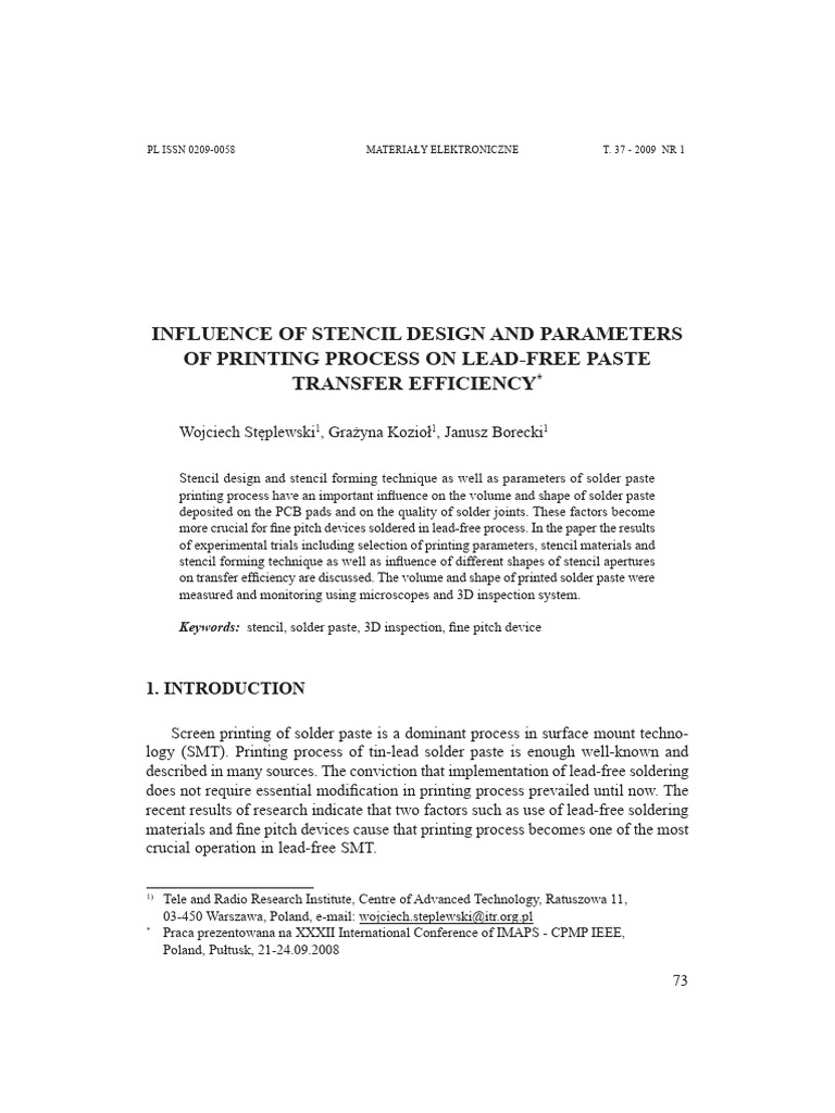 Stencil Design Impact on Lead-Free Soldering | PDF