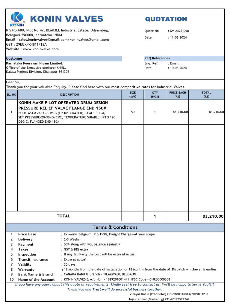 KV-2425-098 Karnataka Neeravari Nigam Limited. | PDF