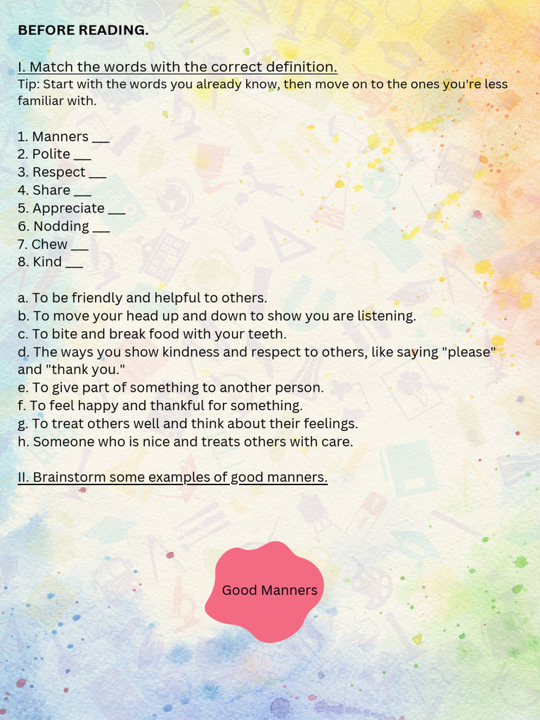 Manners Reading Comprehension | PDF