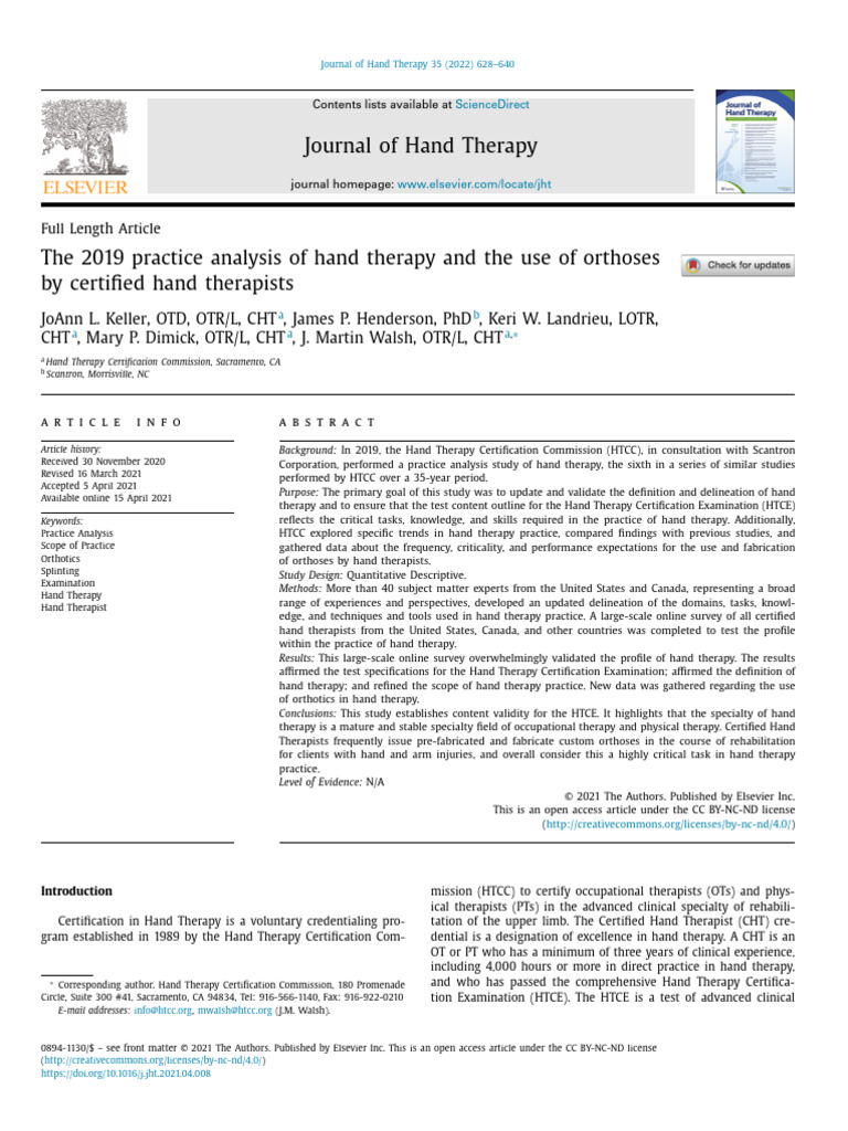 The 2019 Practice Analysis of Hand Therapy and The | PDF | Physical ...