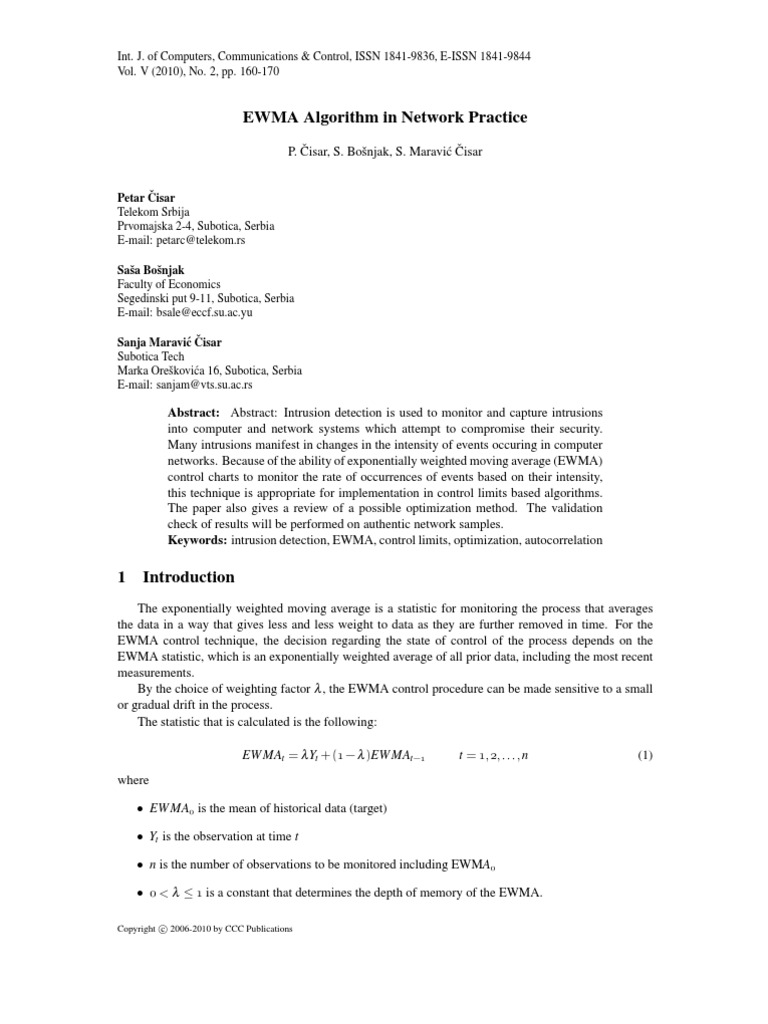 Ewma Algorithm In Network Practice Pdf Correlation And Dependence