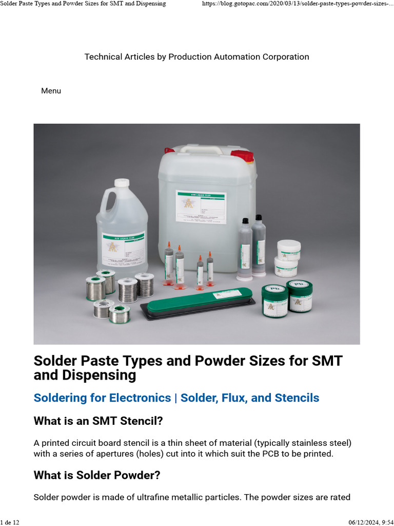 Solder Paste Types and Powder Sizes For SMT and Dispensing | PDF ...