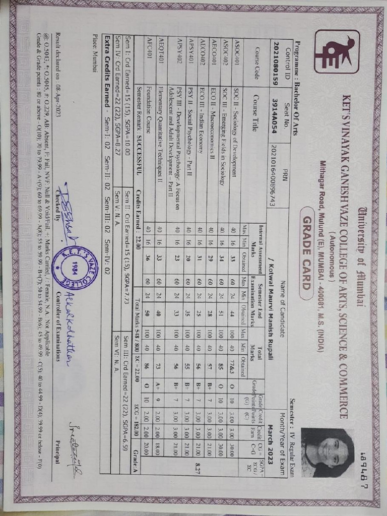 6 Sem Marksheet | PDF