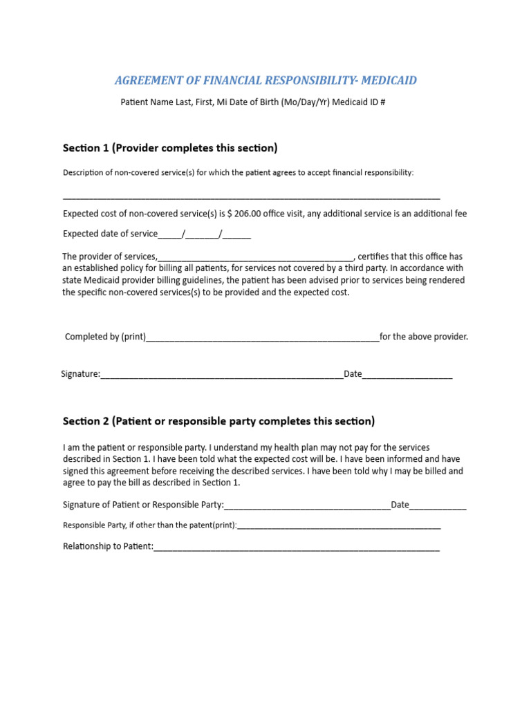 Medicaid Financial Responsibility Agreement | PDF