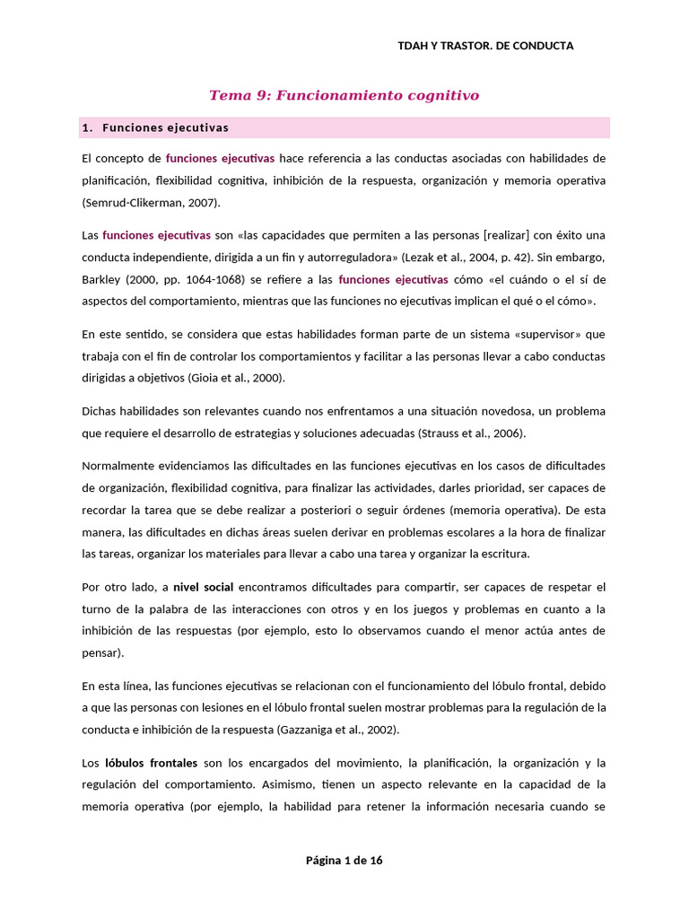 Tema 9- Funcionamiento cognitivo | PDF | Atención | Memoria