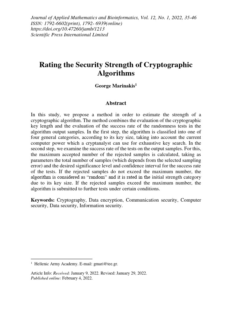 Rating The Security Strength of Cryptography | PDF | Key (Cryptography ...