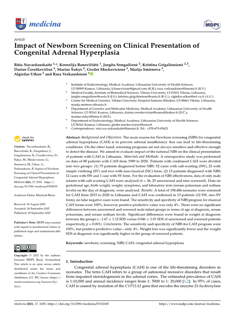 Newborn Screening For CAH | PDF | Adrenal Gland | Endocrine System