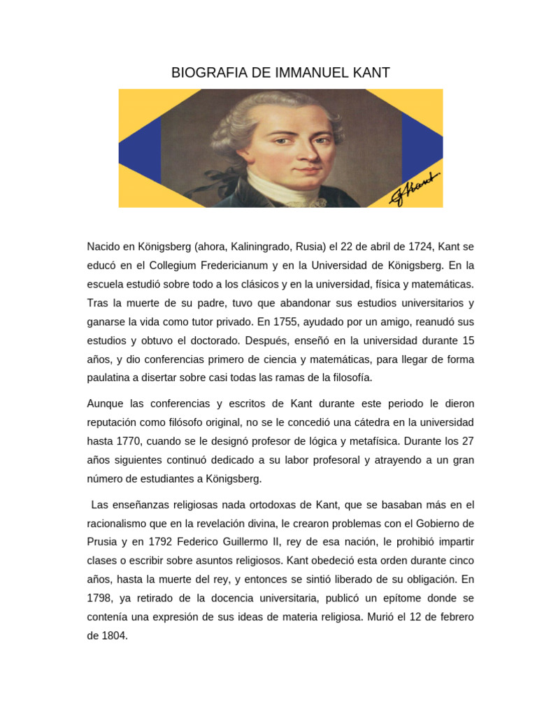 Biografia de Immanuel Kant | PDF