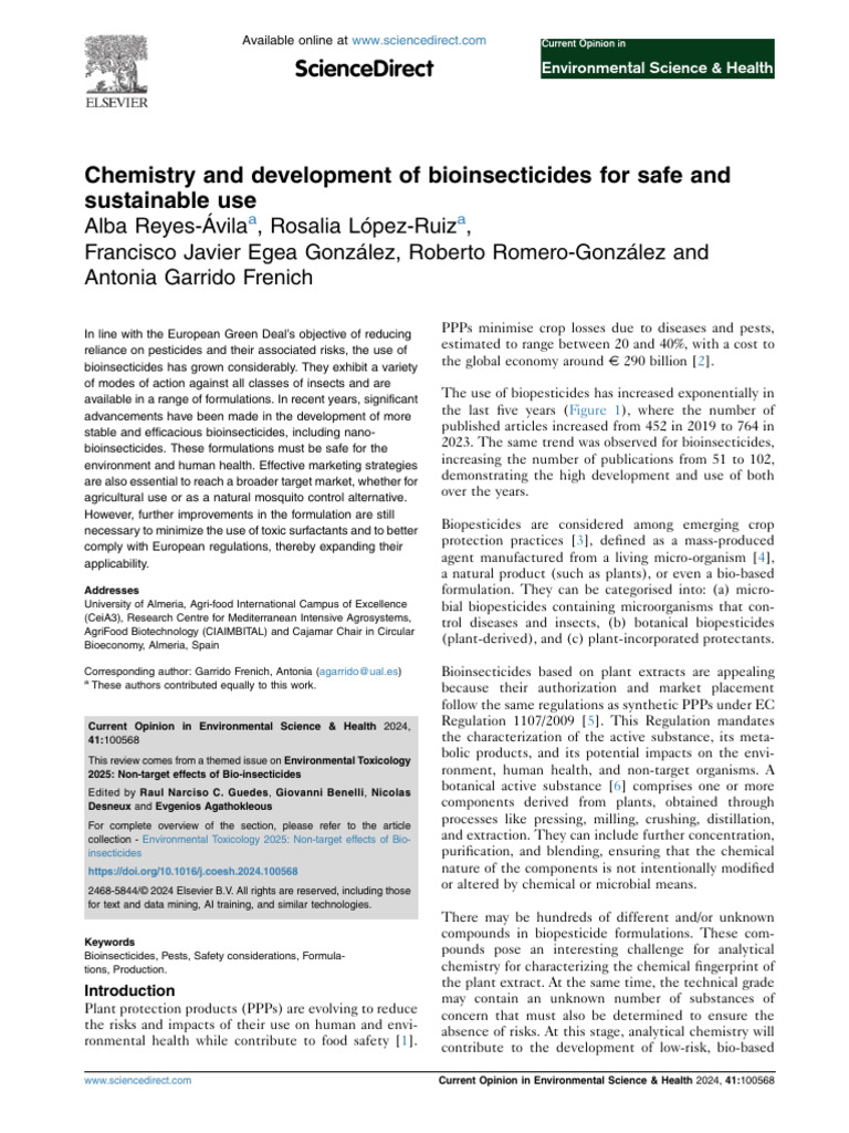 Chemistry and Development of Bioinsecticides For Safe and Sustainable ...