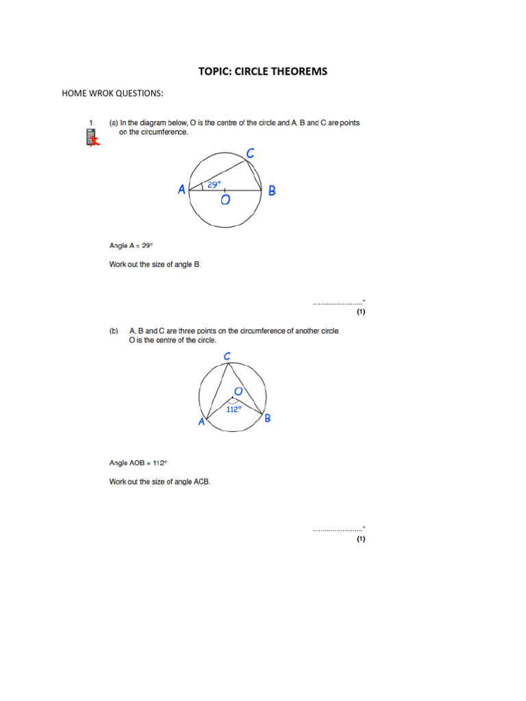 Circle Theorems Homework Questions | PDF