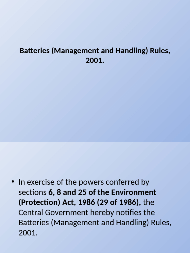 Batteries (Management and Handling) Rules, 2001. | PDF
