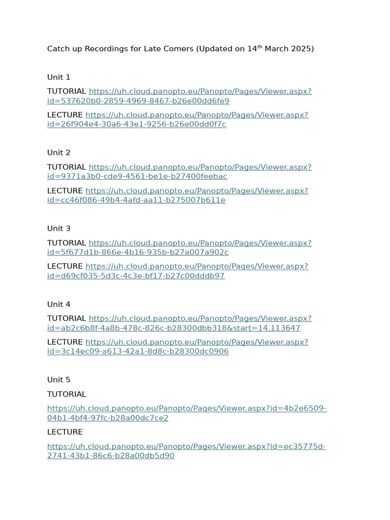 Catch Up Tutorial & Lecture Recordings For Late Comers 14th March | PDF