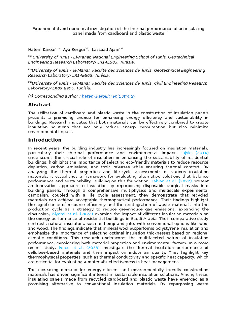 Experimental and Numerical Investigation of The Thermal Performance of ...