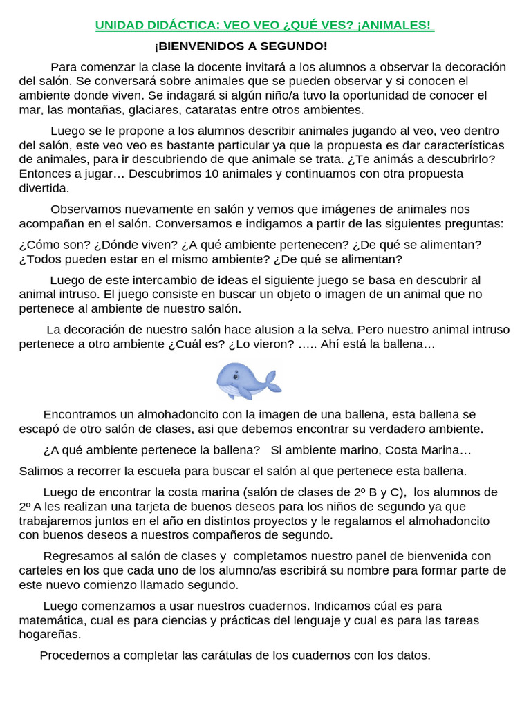 Marzo 2º A Unidad Veo Veo Animales | PDF