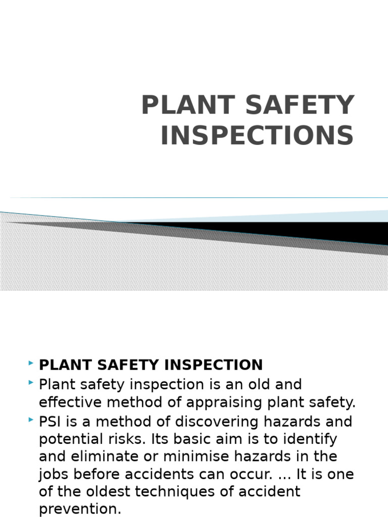 Plant Safety Inspection Overview | PDF | Safety | Occupational Safety ...