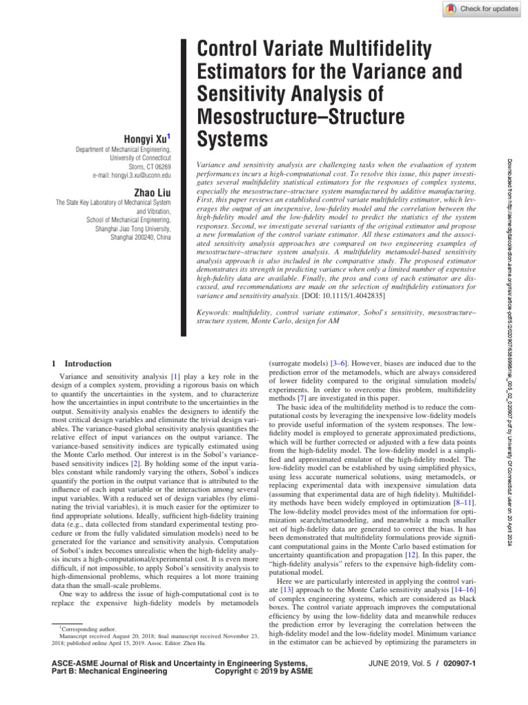 Control Variable Multifidelity Estimator for the Variance and Sensitivity Analysis of ...