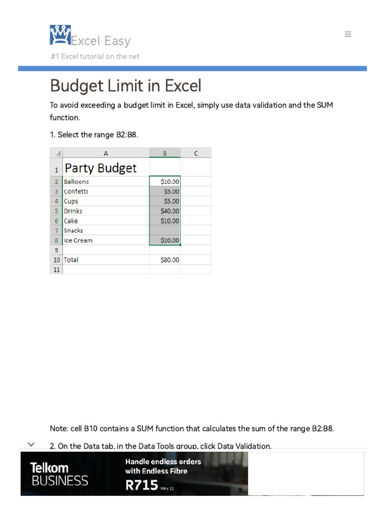 Budget Limit in Excel - Step by Step Tutorial | PDF