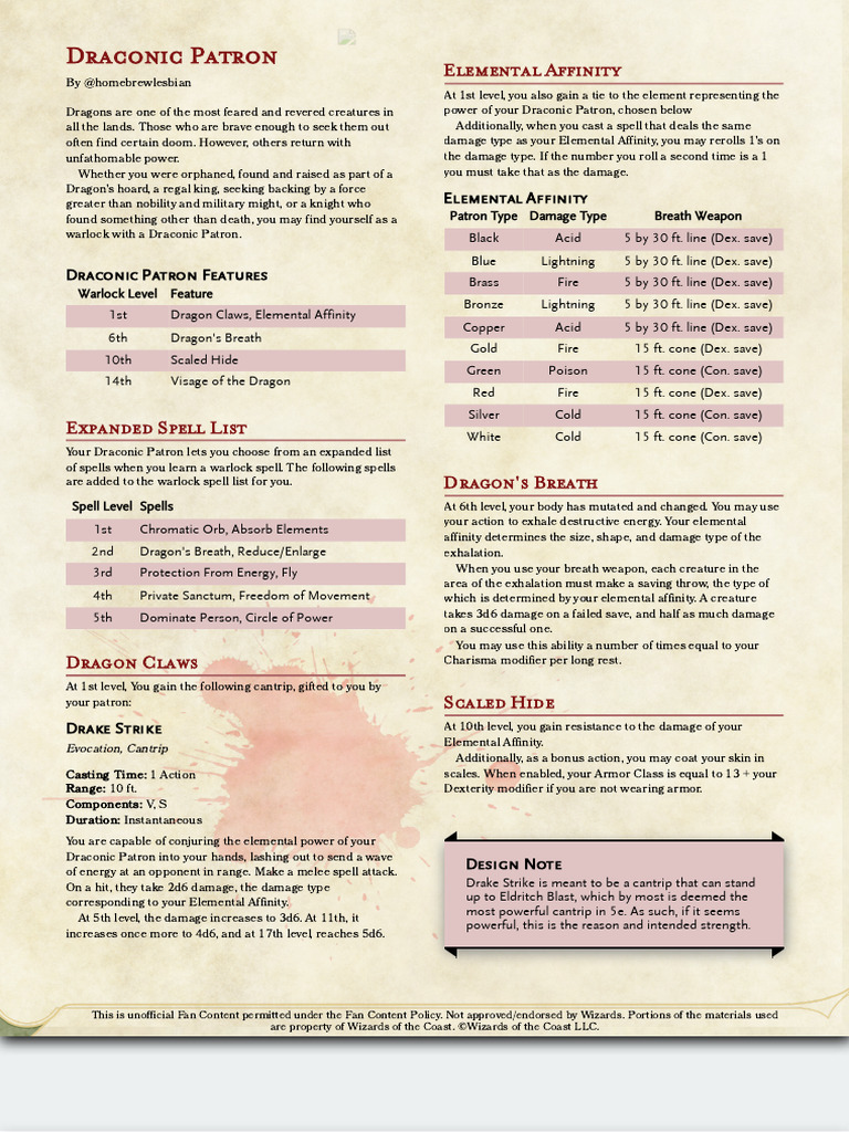 Dragon Patron (Warlock Subclass) - GM Binder | PDF | D20 System | Gary ...