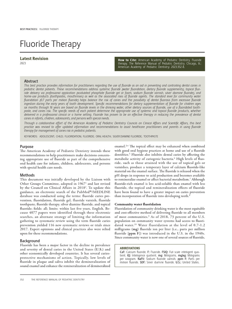 Fluoride - AAPD Best Practices | PDF | Fluoride | Tooth Enamel