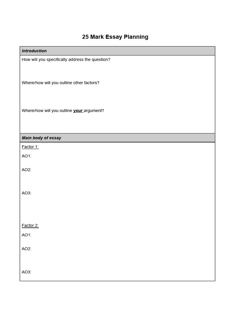 25 Mark Essay Planning Guide | PDF