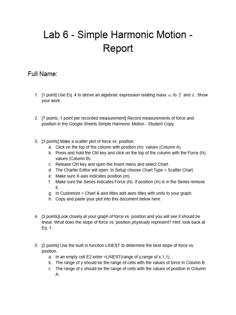 Lab 6 - Simple Harmonic Motion - Report PDF | PDF | Oscillation | Standard Score