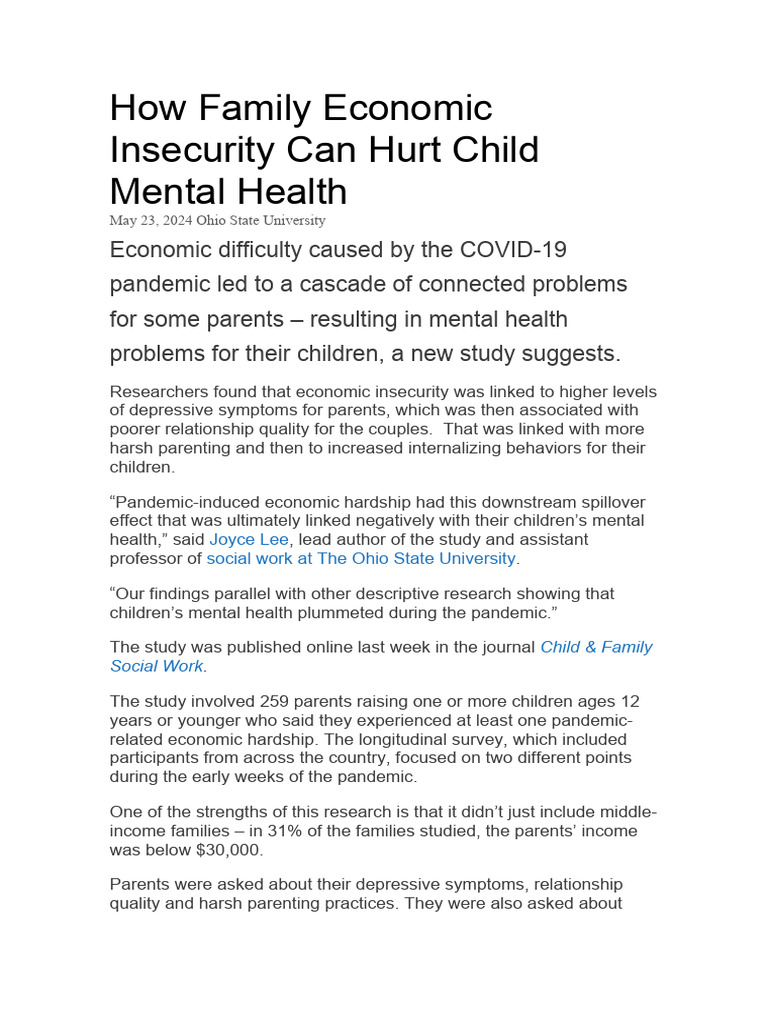 How Family Economic Insecurity Can Hurt Child Mental Health | PDF ...