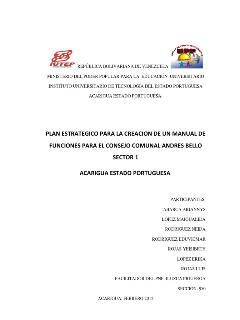 Manual de Funciones Consejo Comunal Andre Bello | PDF | Comportamiento | Planificación