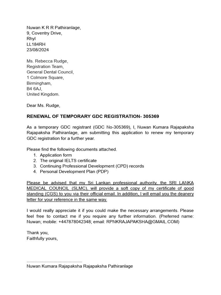 Temporary GDC Registration Renewal Request | PDF