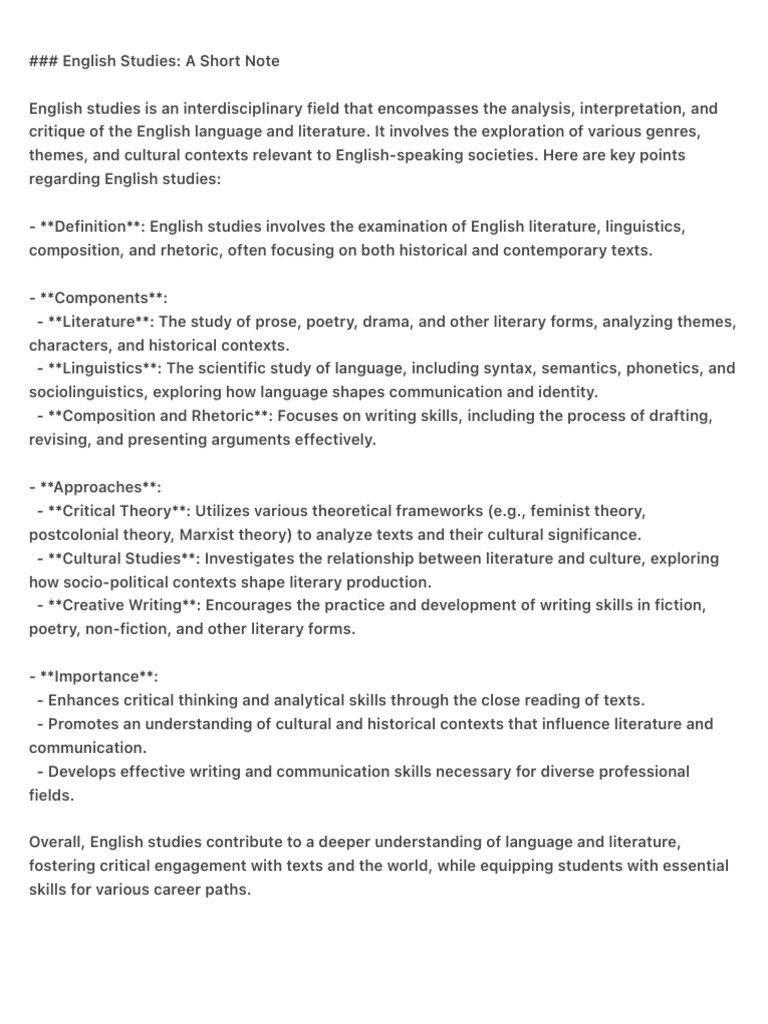 English Studies A Short Note | PDF