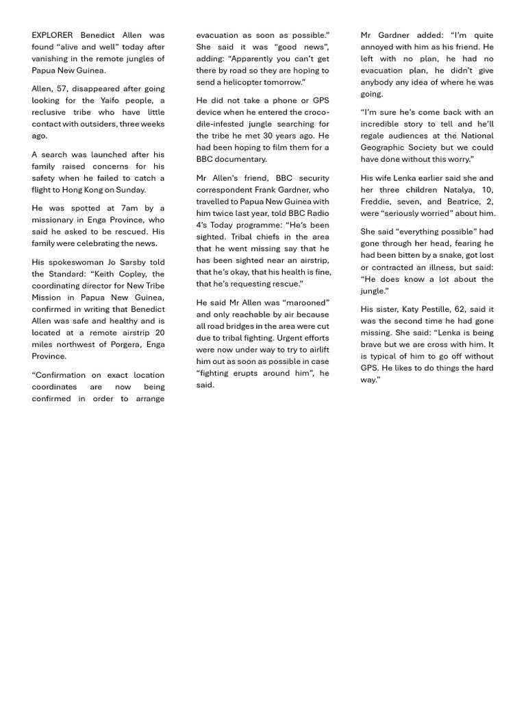 EXPLORER Benedict Allen Was Found | PDF