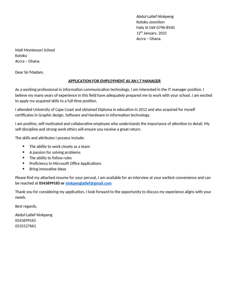 APPLICATION LETTER | PDF
