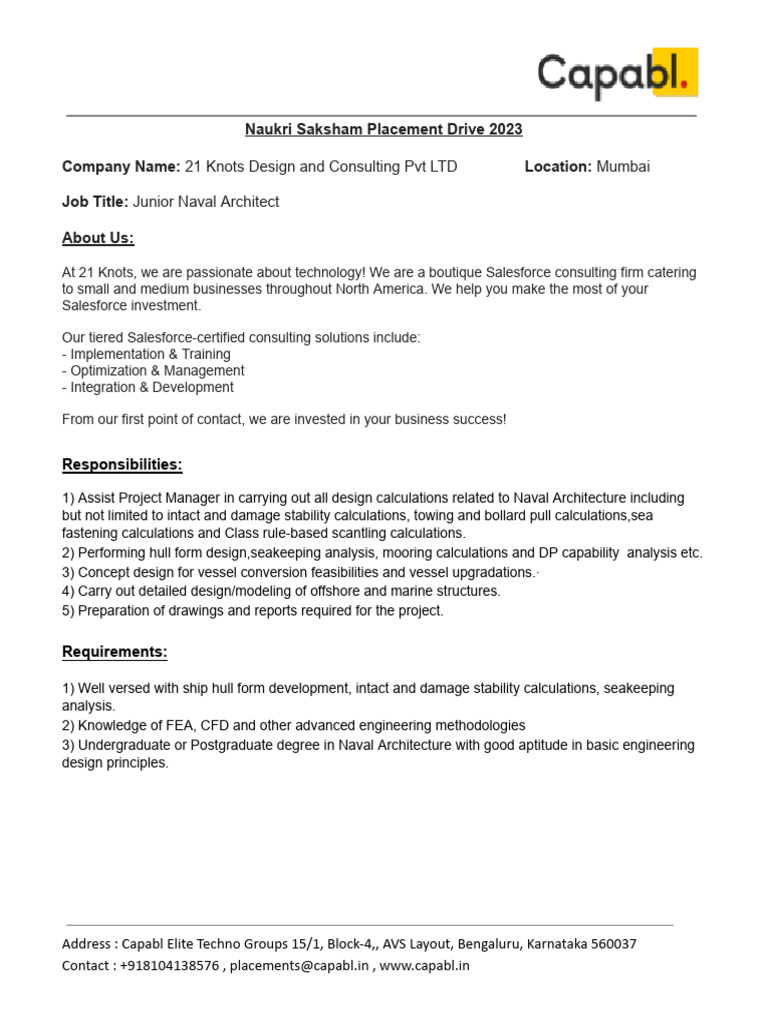 Junior Naval Architect Job in Mumbai | PDF | Naval Architecture
