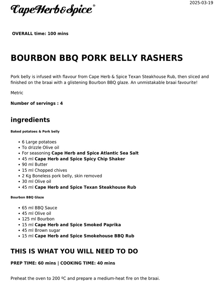 Bourbon BBQ Pork Belly Rashers | PDF | Barbecue | Bacon