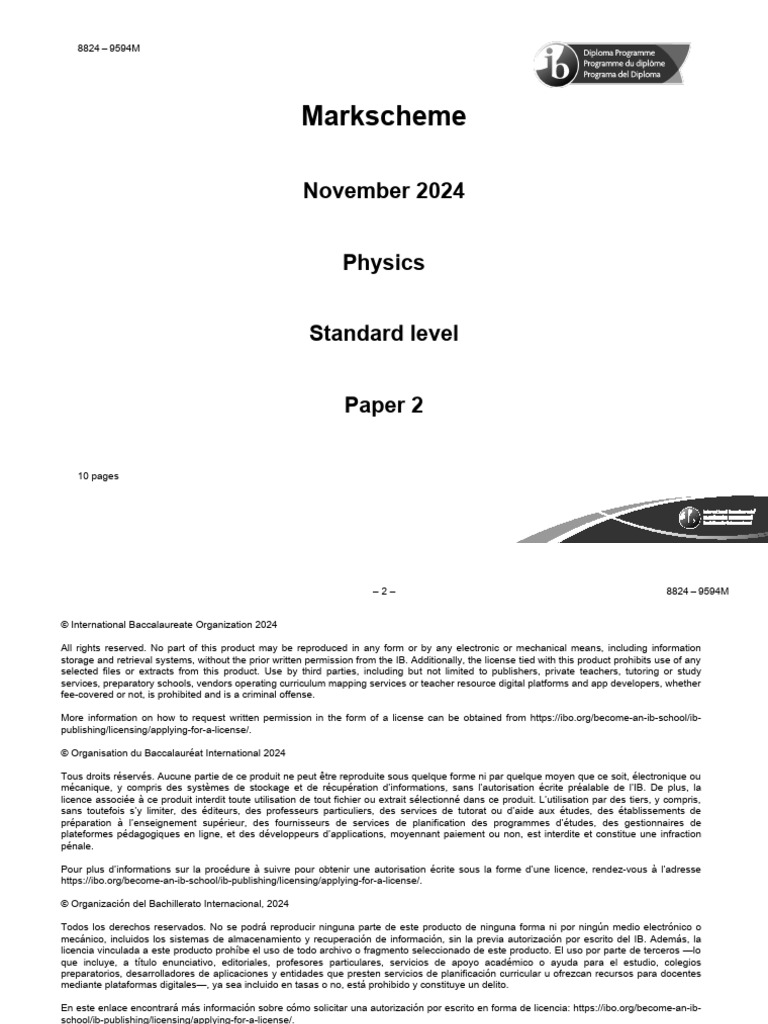 Physics Paper 2 SL Markscheme | PDF | Gases | Atomic Nucleus