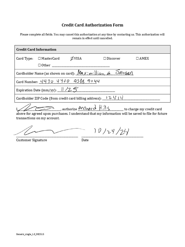 CC Auth Form 2024 | PDF