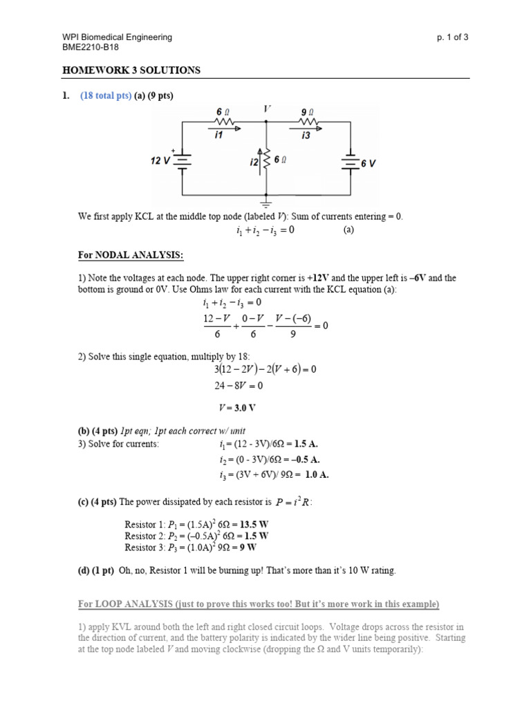 BME2210 B18 HW3 Solutions | PDF | Electronic Circuits | Electrical Circuits