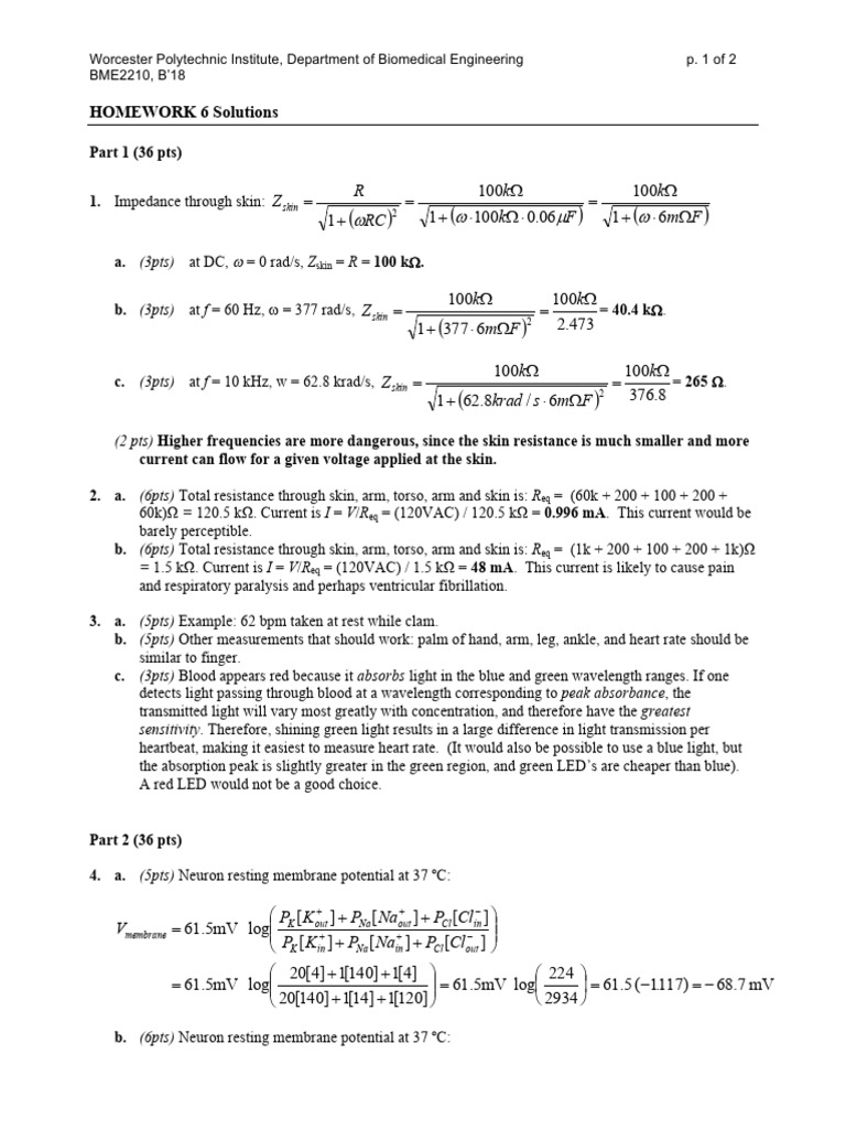 BME2210 B18 HW6 Solutions 2 | PDF | Heart Rate | Action Potential